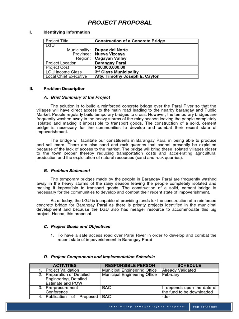 Sample Project Proposal - Construction of Bridge | PDF | Economies ...
