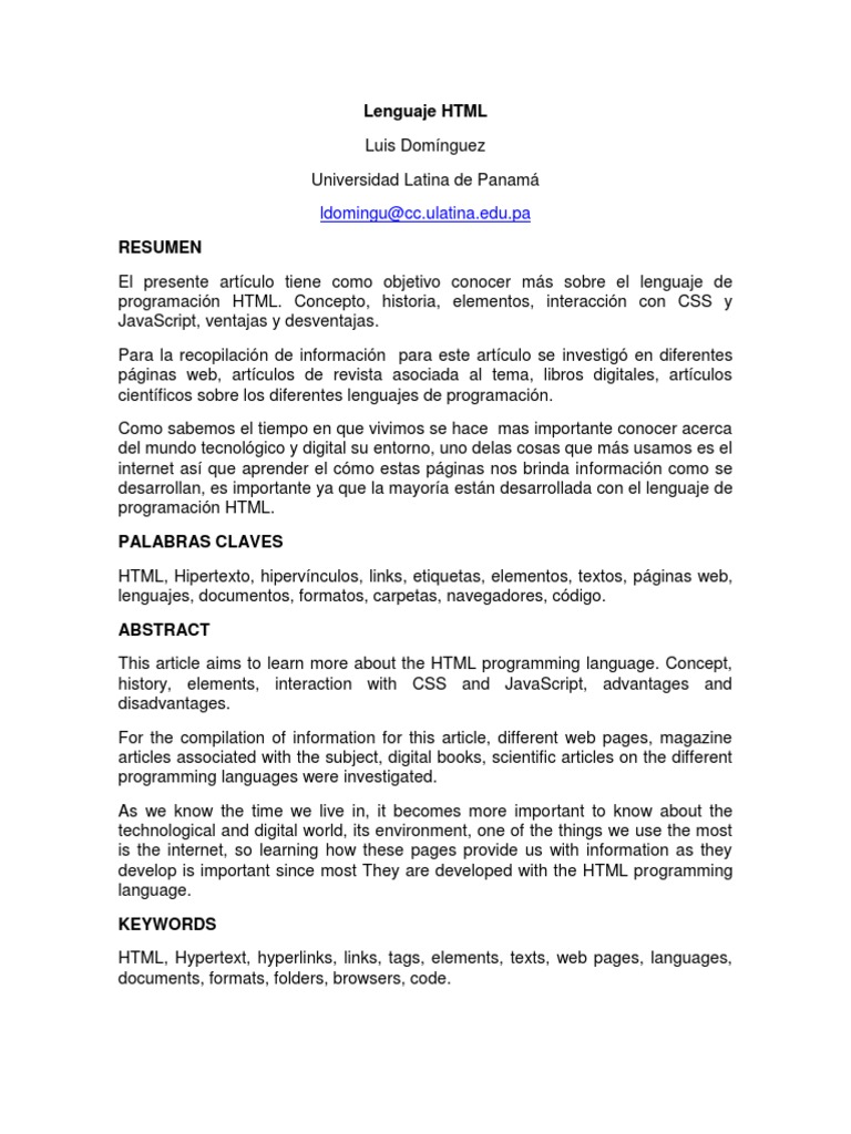 Articulo Lenguaje HTML | PDF | HTML | Página web