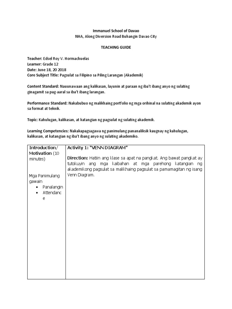 Teaching Guide Filipino | PDF