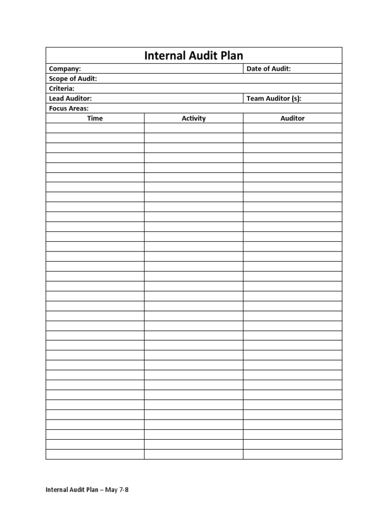 Internal Audit Plan Template | PDF