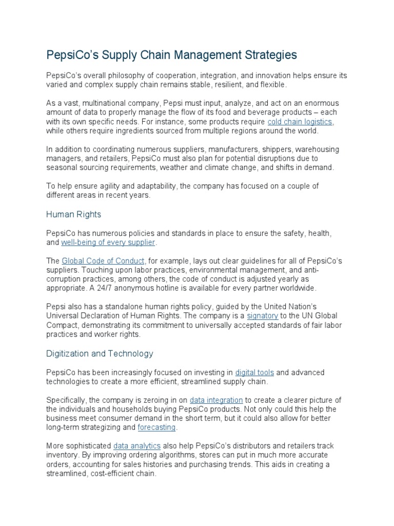Supply Chain Manaagement at Pepsico | PDF | Supply Chain | Pepsi Co