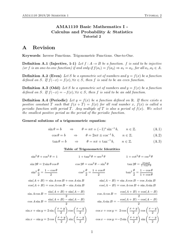 AMA1110 Tutorial - 2s | PDF | Function (Mathematics) | Trigonometric Functions