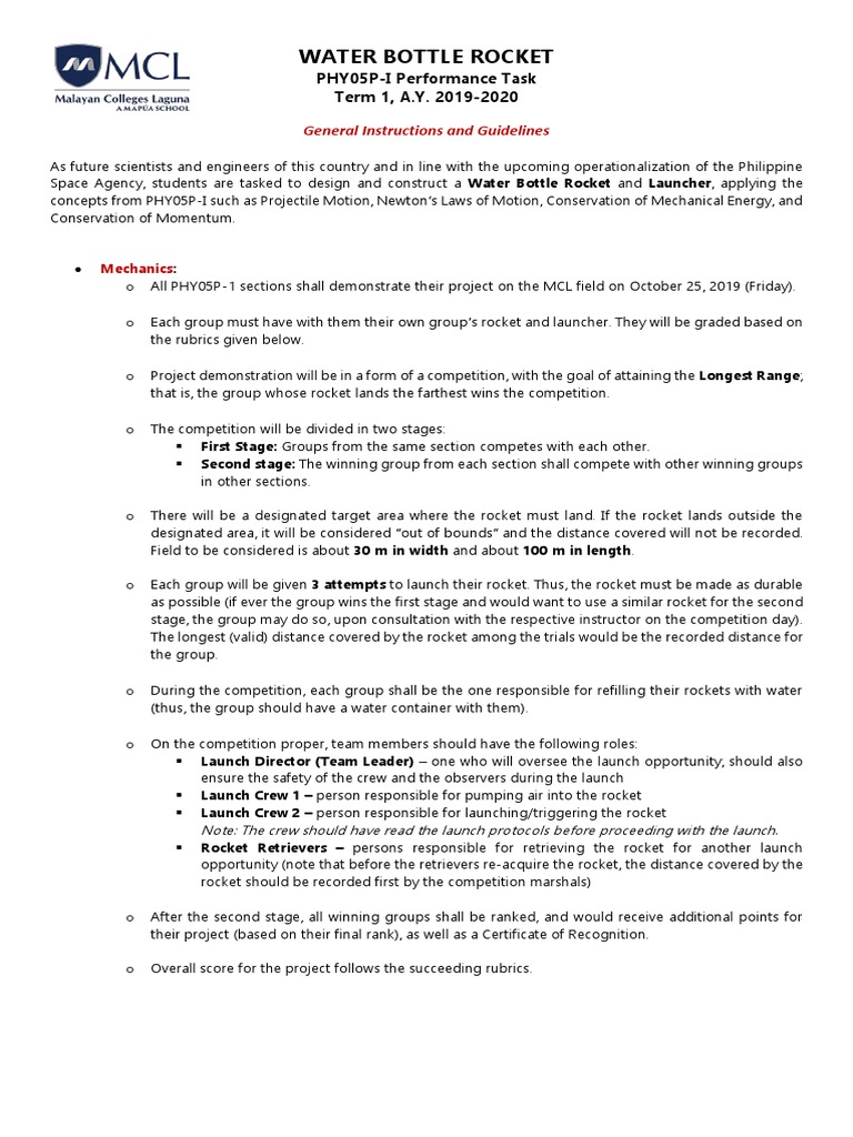 Rubrics For Water Bottle Rocket Project | PDF | Rocket | Multistage Rocket