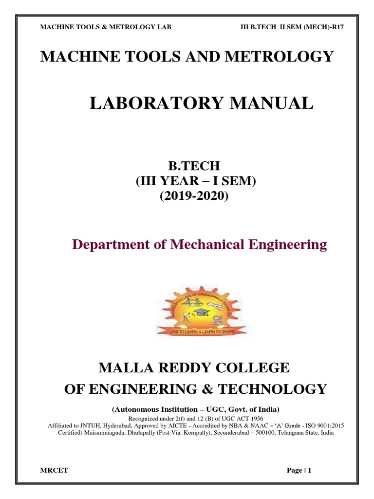 Machine Tools & Metrology Lab Manual | PDF | Grinding (Abrasive Cutting ...