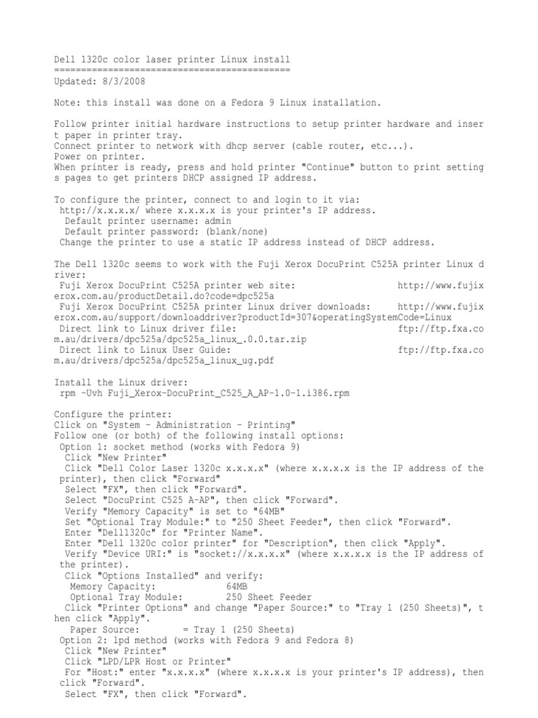 Dell 1320c Printer Linux Setup Guide | PDF | Printer (Computing) | Linux