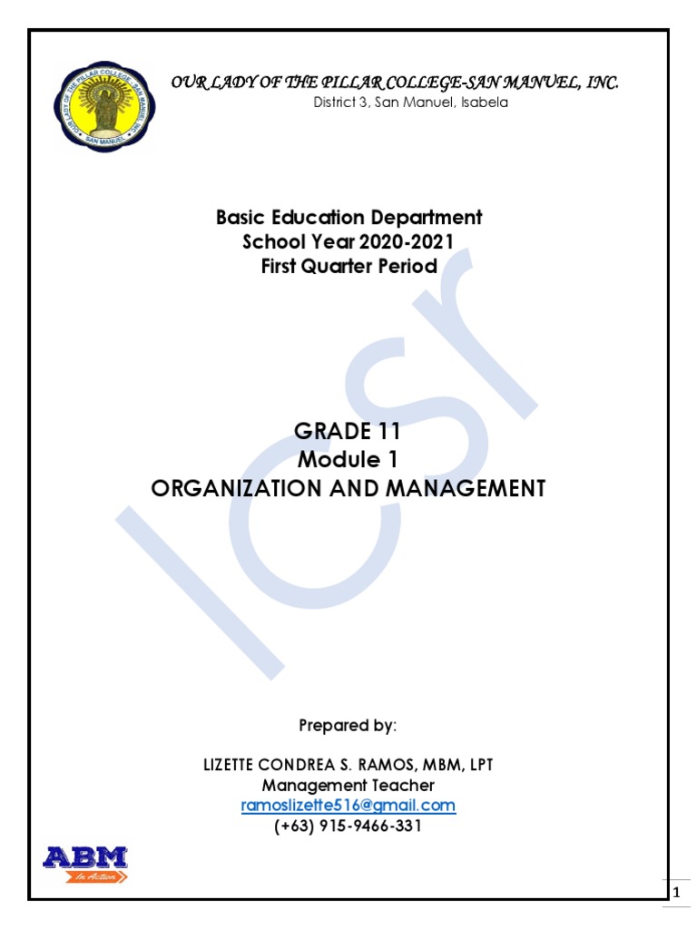 Grade 11 Organization and Management: Basic Education Department School ...