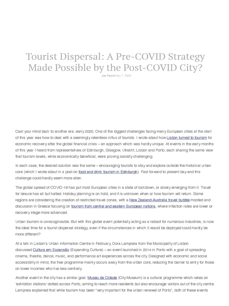 Tourist Dispersal - A Pre-COVID Strategy Made Possible by The Post ...