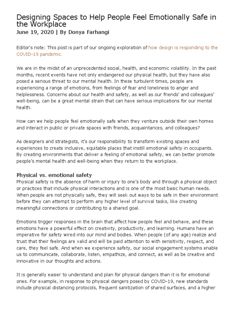 Designing Spaces To Help People Feel Emotionally Safe in The Workplace ...