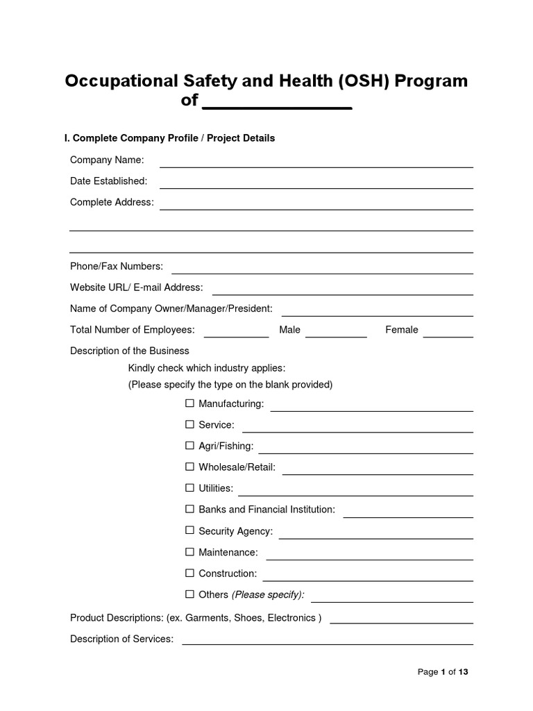 DOLE OSH Program Template | PDF | Personal Protective Equipment ...