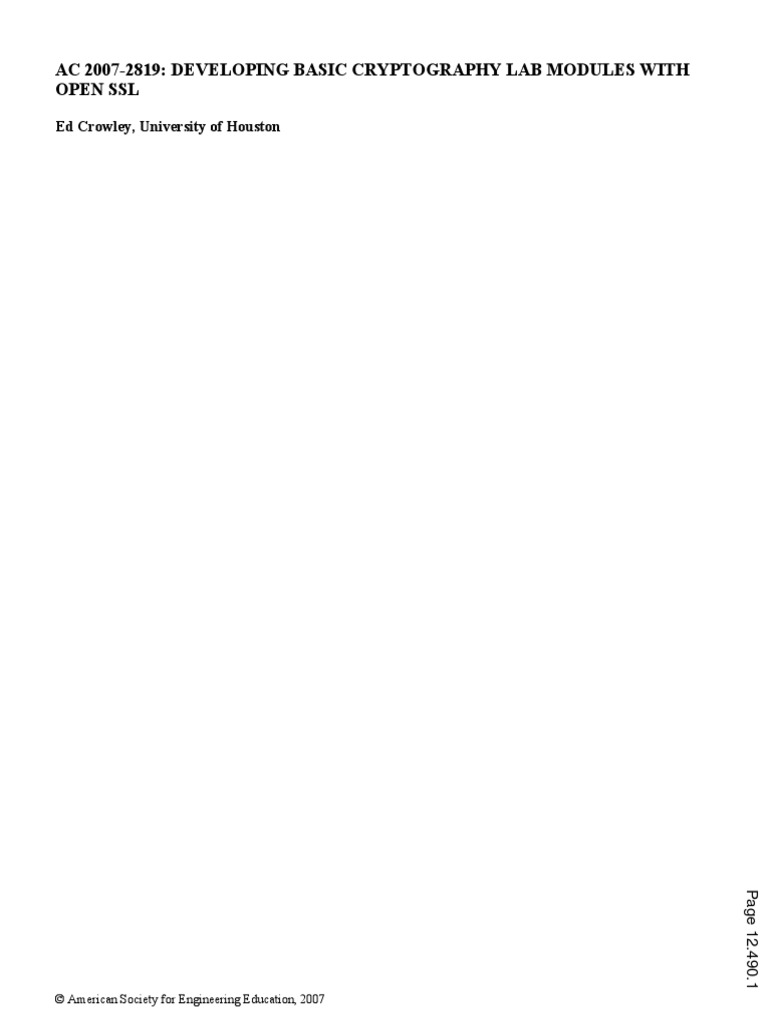 Developing Basic Cryptography Lab Modules With Open SSL | PDF ... Developing Basic Cryptography Lab Modules With Open SSL | PDF ...
