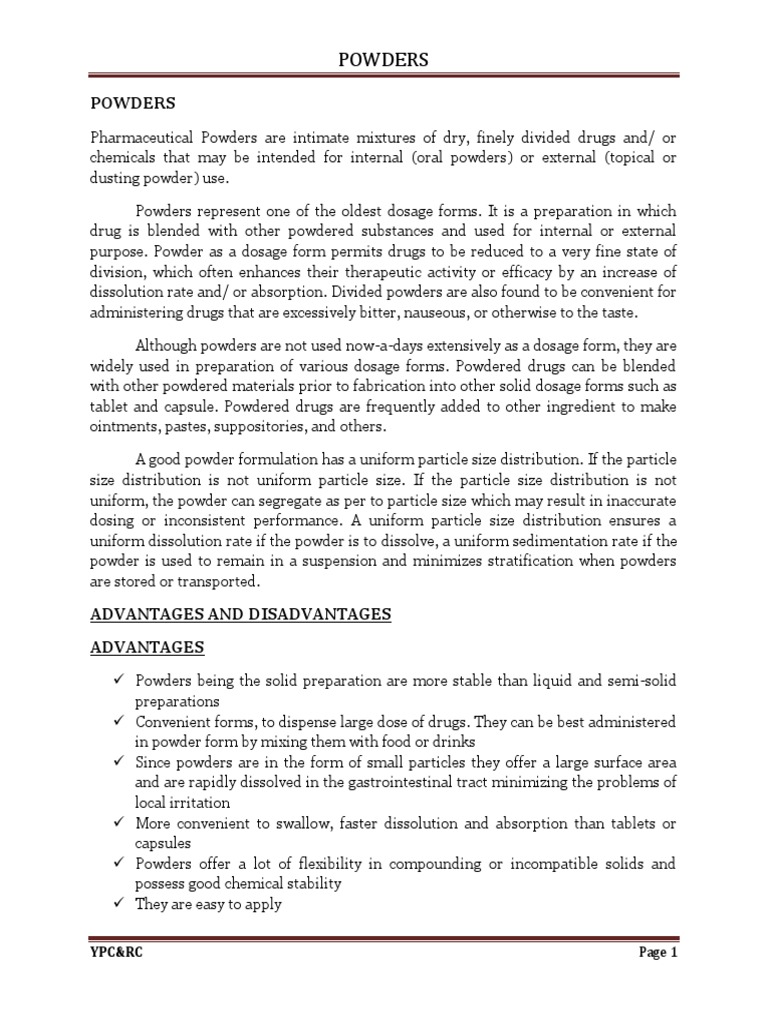 Powders | PDF | Tablet (Pharmacy) | Pharmaceutical Formulation
