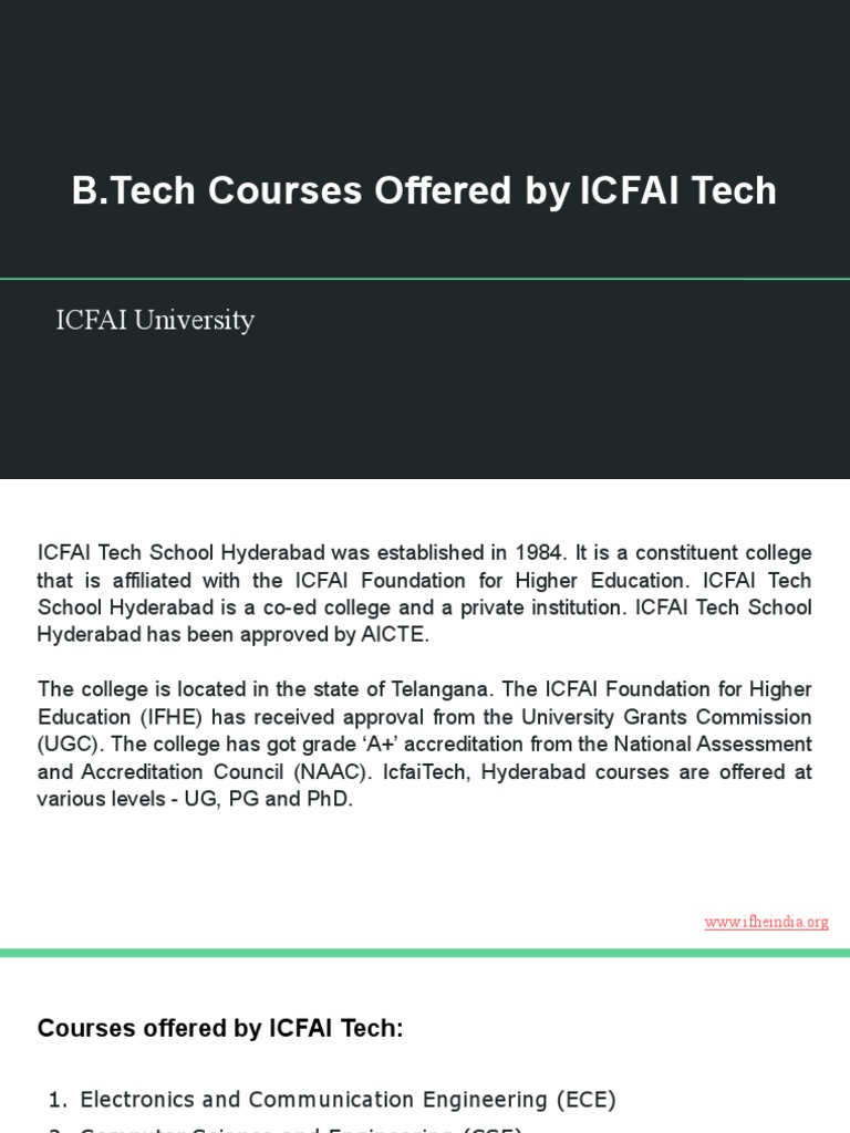 Btech Courses Offered by ICFAI Tech | PDF