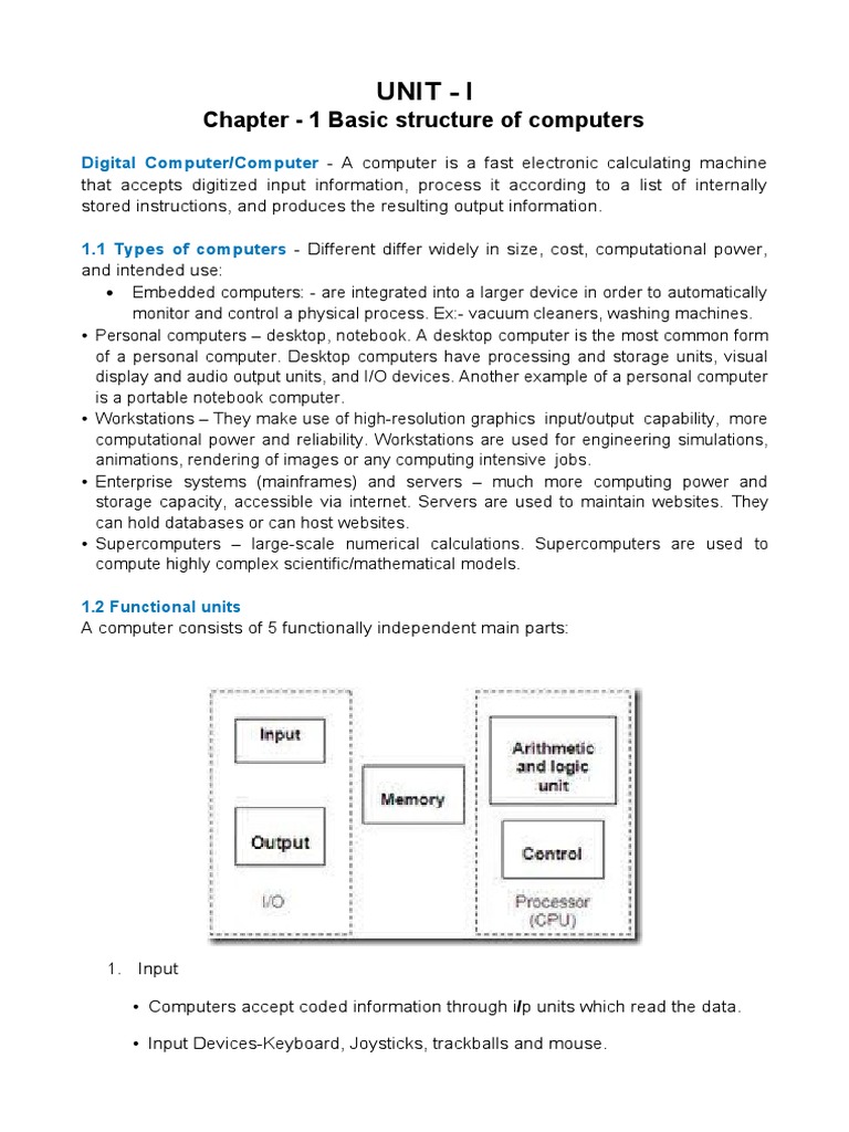 Unit - I: Chapter - 1 Basic Structure of Computers | PDF | Computer ...