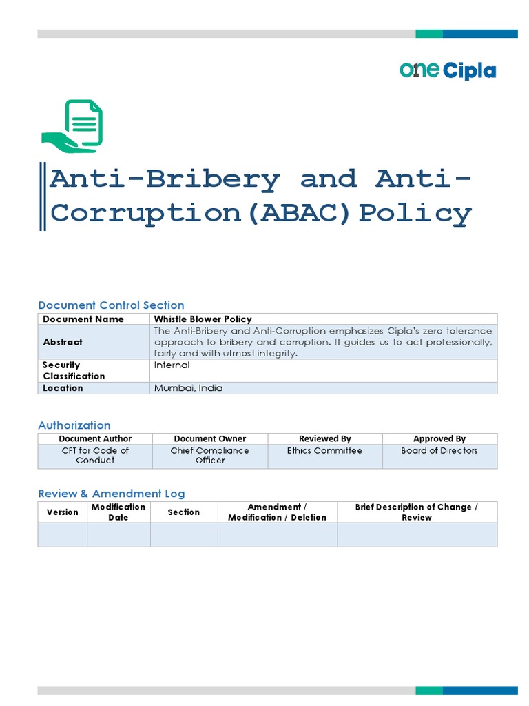 Anti Bribery and Anti Corruption Policy | PDF | Bribery | Internal Control