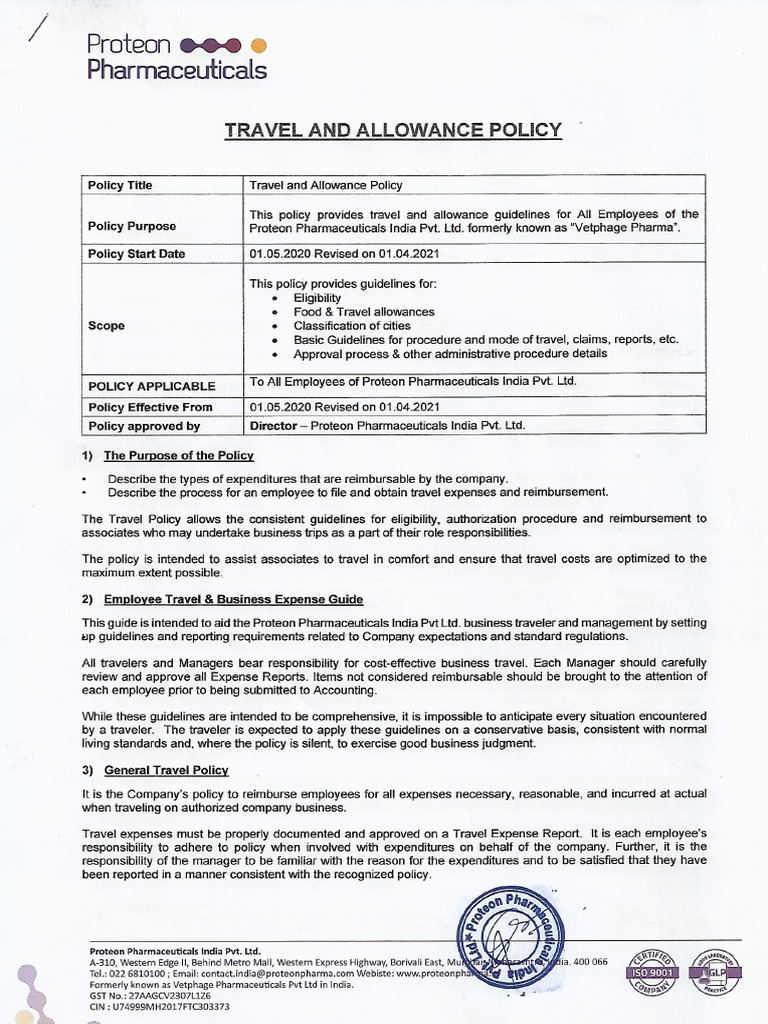 Travel and Allowance Policy - 2021 | PDF