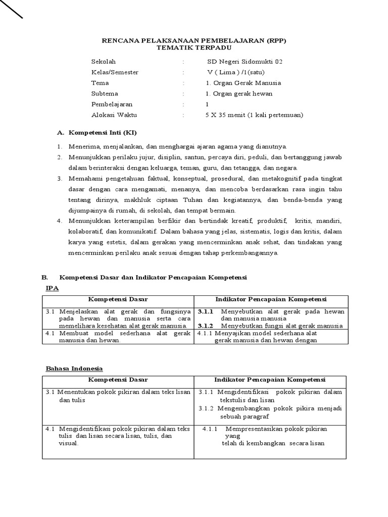 RPP KELAS 5 Tema 1 | PDF