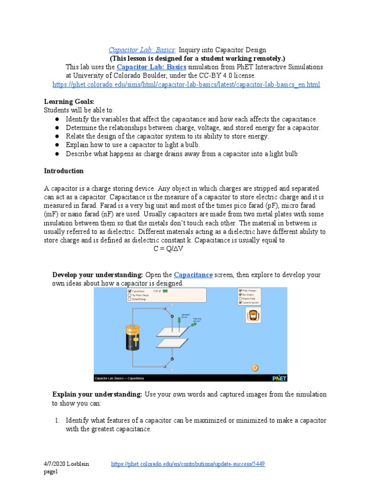 Capacitor - Lab - Basics - HTML - Remote - Lab - SU2020 | Download Free ...