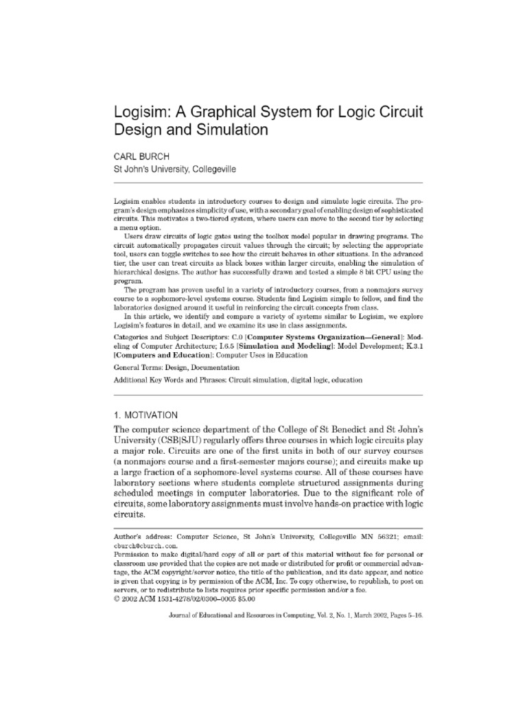 Logisim A Graphical System For Logic Circuit Design and Simulation PDF ...