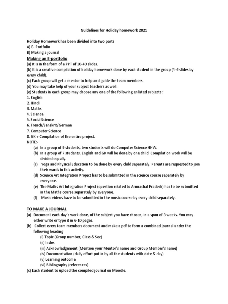 HHW Guidelines For Students | PDF