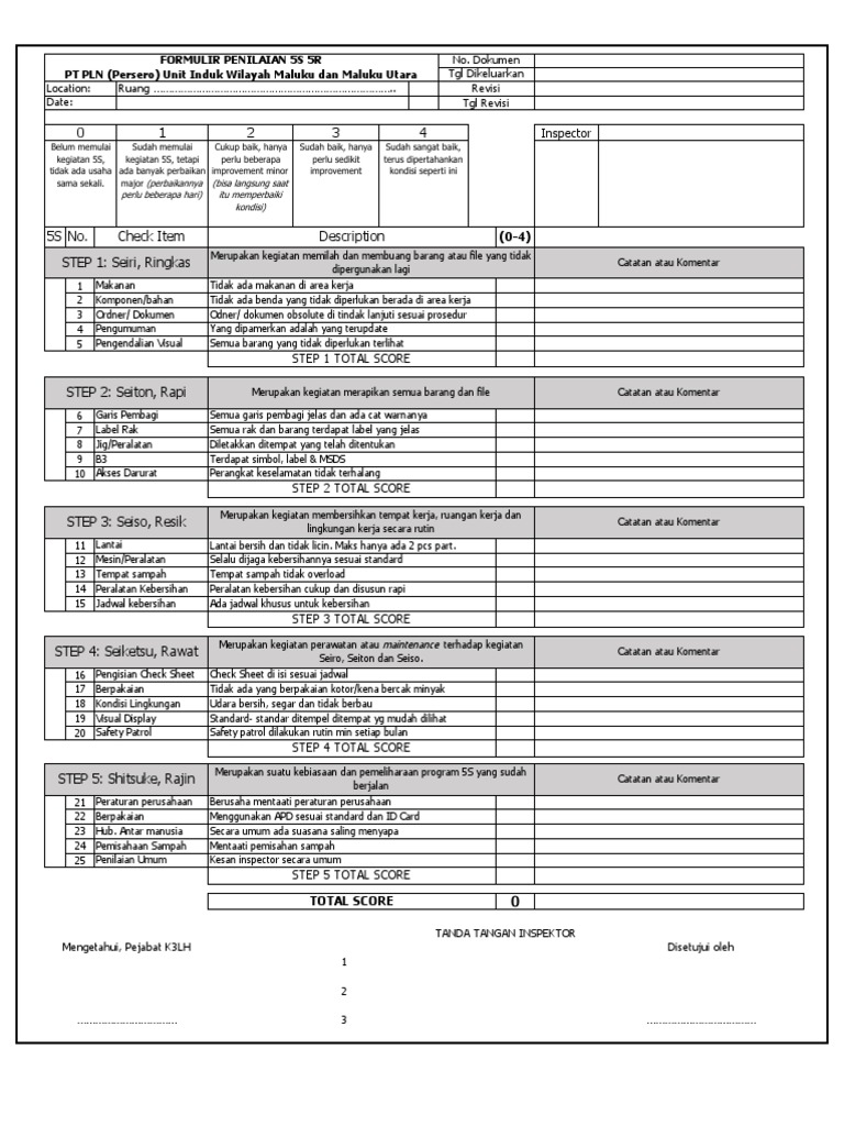 Form Penilaian 5S untuk Inspeksi | PDF