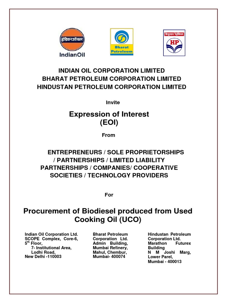 Iocl Tender Bio-Diesel | PDF | Biodiesel | Biofuel