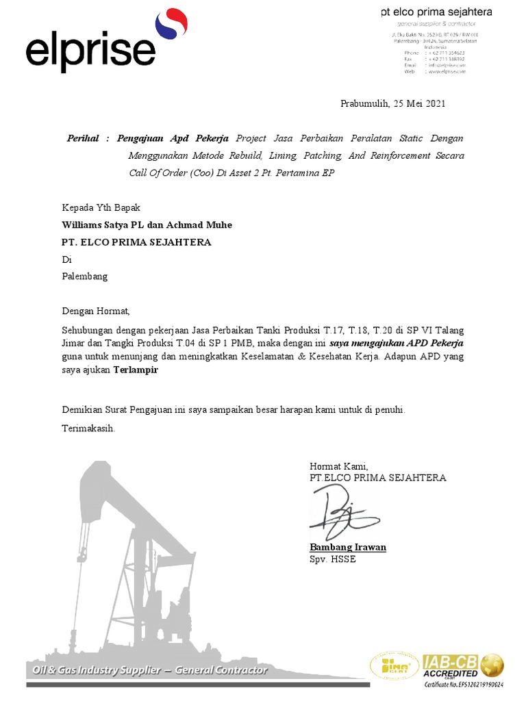 Surat Permohonan Pengajuan APD Project Static Asset 2-Dikonversi | PDF