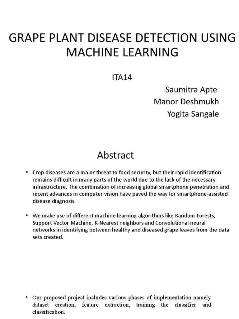 Detection of Crop Diseases Using Machine Learning | PDF | Machine ...