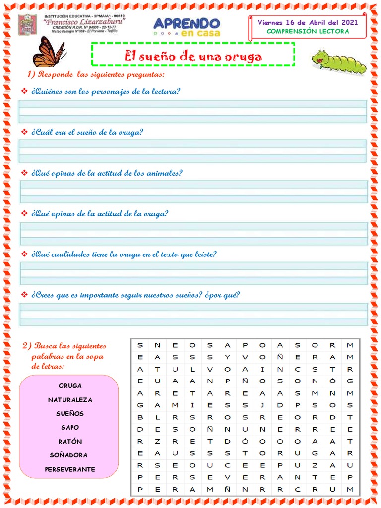 Comprensión Lectora - El Sueño de La Oruga | PDF