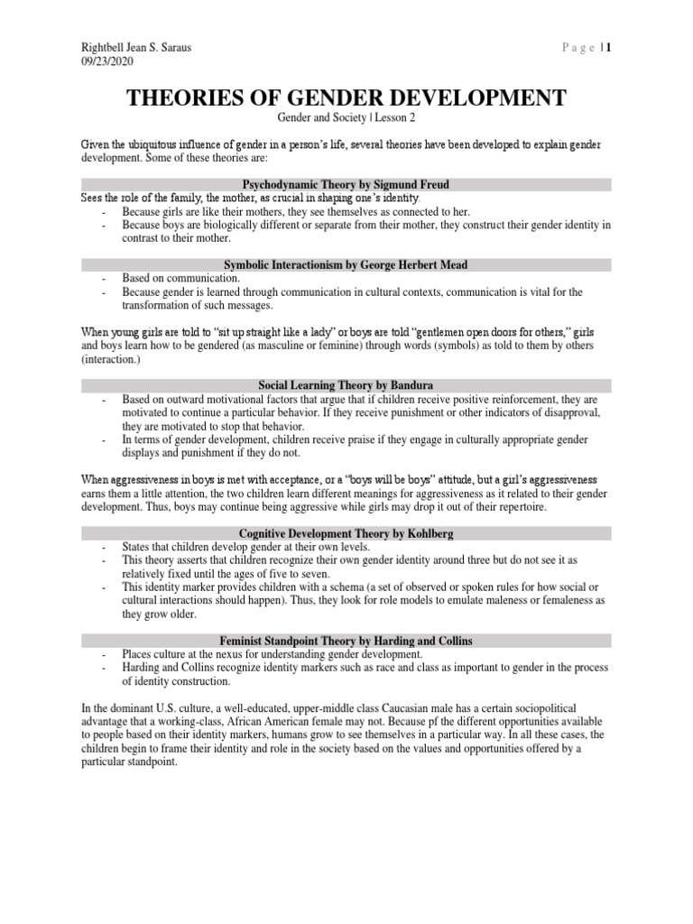 Theories of Gender Development Explained | PDF | Aggression | Gender