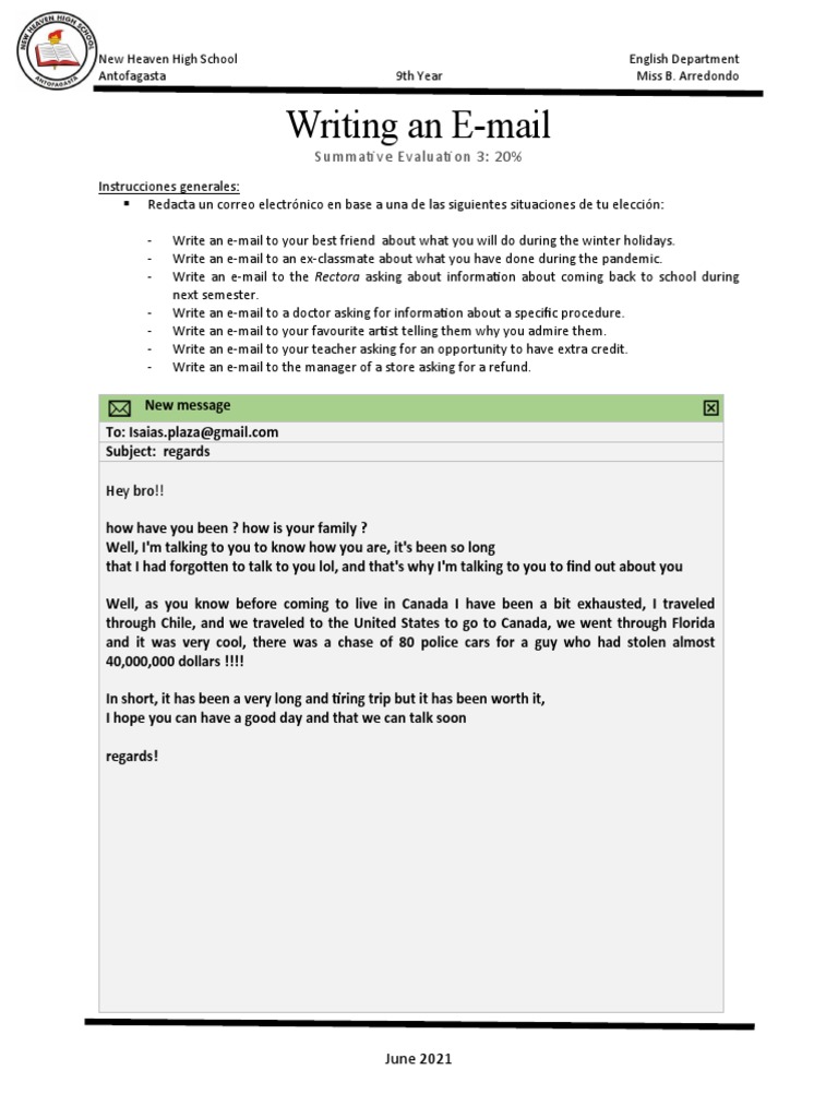 BENJAMÍN VIVEROS TORRES - Writing An E-Mail Template | PDF