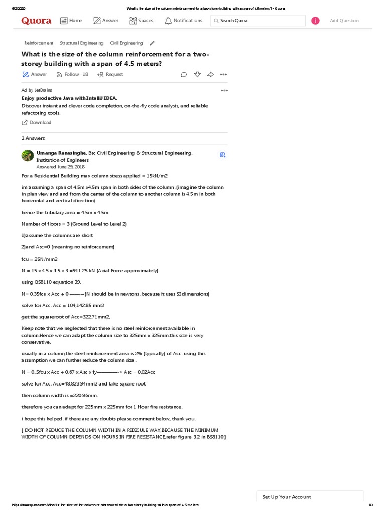 What Is The Size of The Column Reinforcement For A Two-Storey Building ...