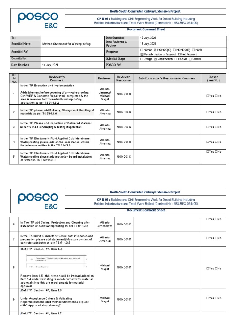 Response To Method Statement For Waterproofing - 1626660041 | PDF ...