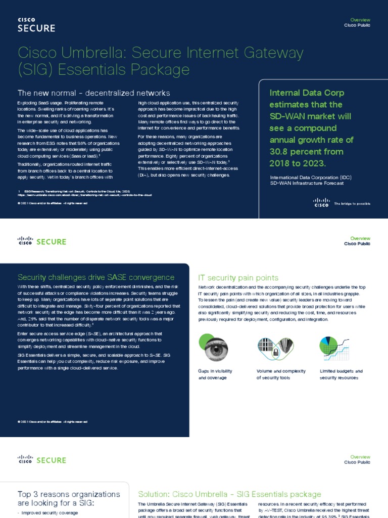 Cisco Umbrella: Secure Internet Gateway (SIG) Essentials Package | PDF ... Cisco Umbrella: Secure Internet Gateway (SIG) Essentials Package | PDF ...