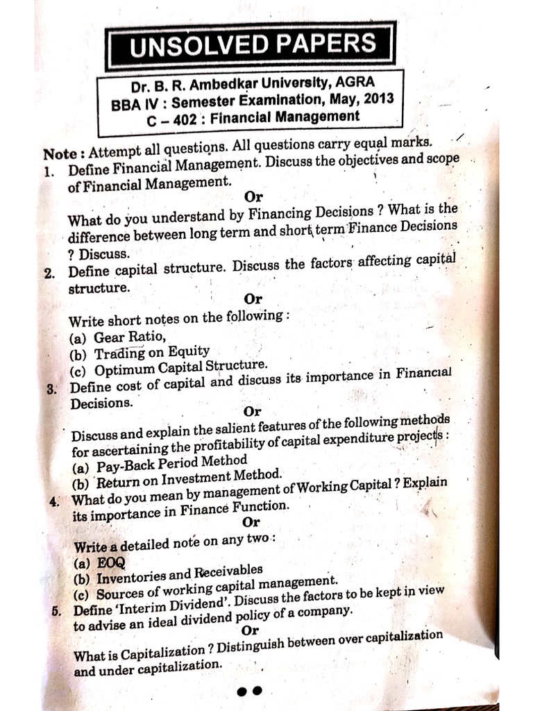 Financial Management Papers | PDF
