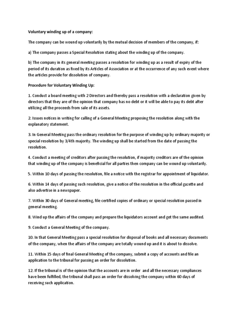 Voluntary Winding Up of A Company | PDF | Liquidation | Corporate Law
