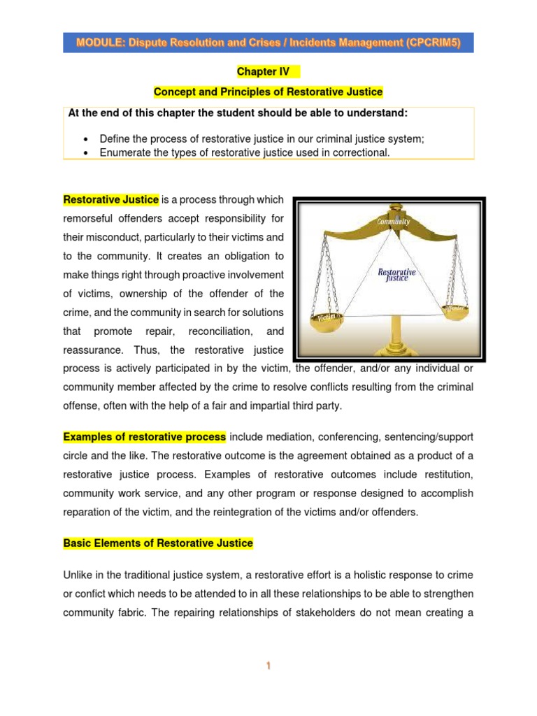 CHAPTER IV - Concept and Principles of Restorative Justice | PDF ...