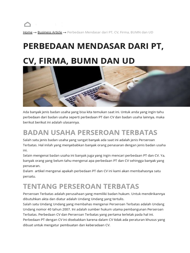 Perbedaan Mendasar Dari PT, CV, Firma, Bumn Dan Ud: Badan Usaha ...