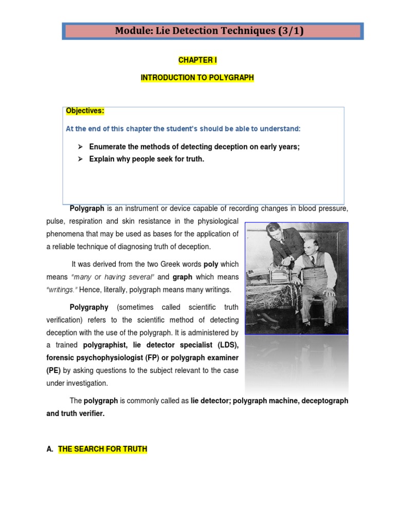 Chapter I - Introduction To Polygraph | PDF | Polygraph | Psychology Chapter I - Introduction To Polygraph | PDF | Polygraph | Psychology