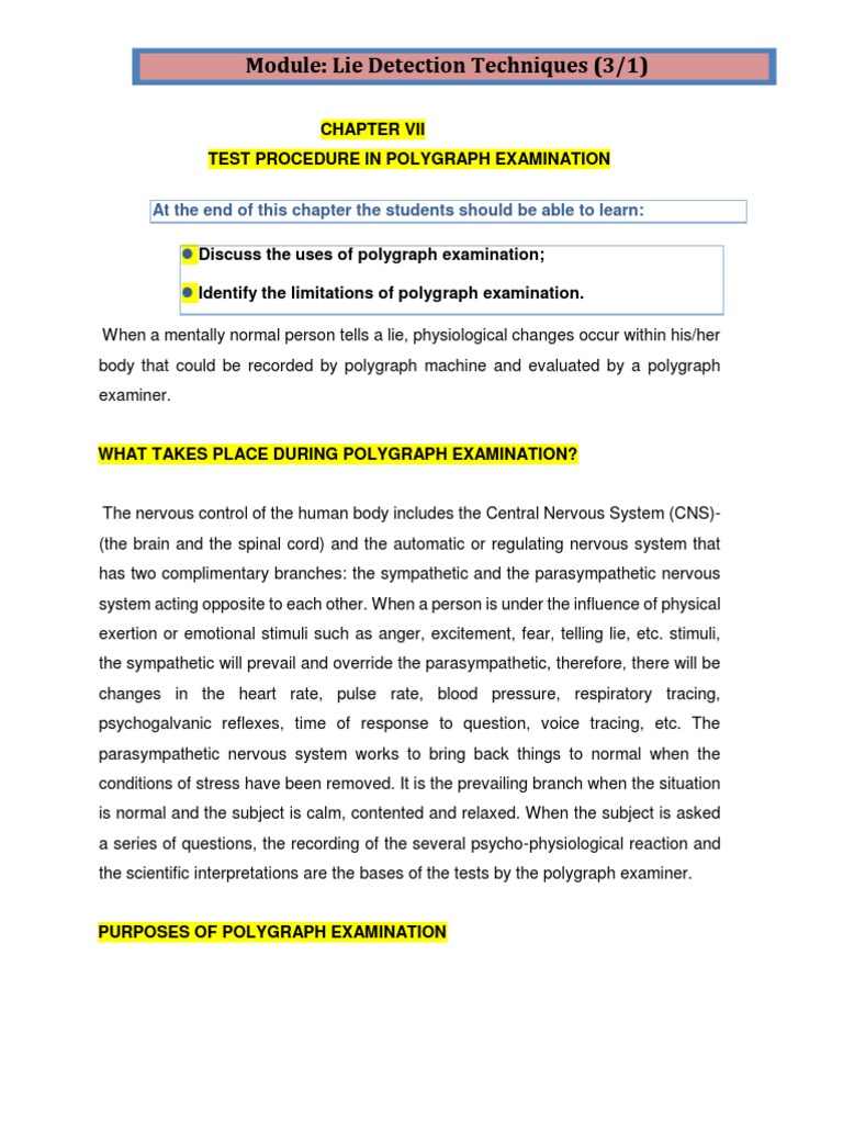 Chapter Vii - Test Procedure in Polygraph Examination | PDF | Polygraph ...