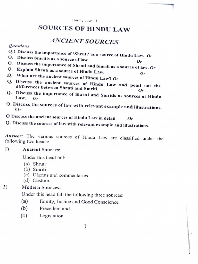 Sources of Hindu Law Notes | PDF