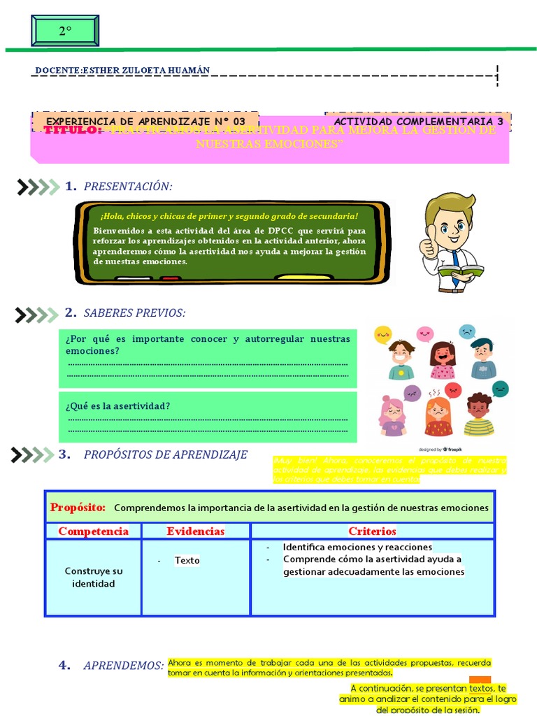 2° Act Comp 3. Exp3 DPCC | PDF | Las emociones | Evaluación
