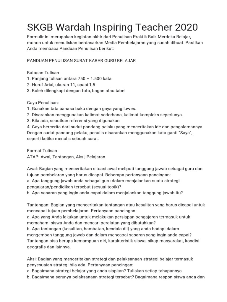 SKGB Wardah Inspiring Teacher 2020 | PDF