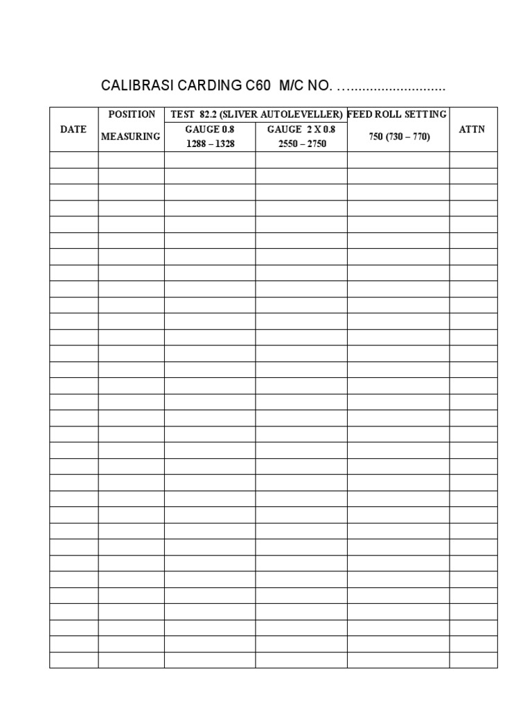 Calibration Records for Carding Machines and Draw Frames | PDF ...