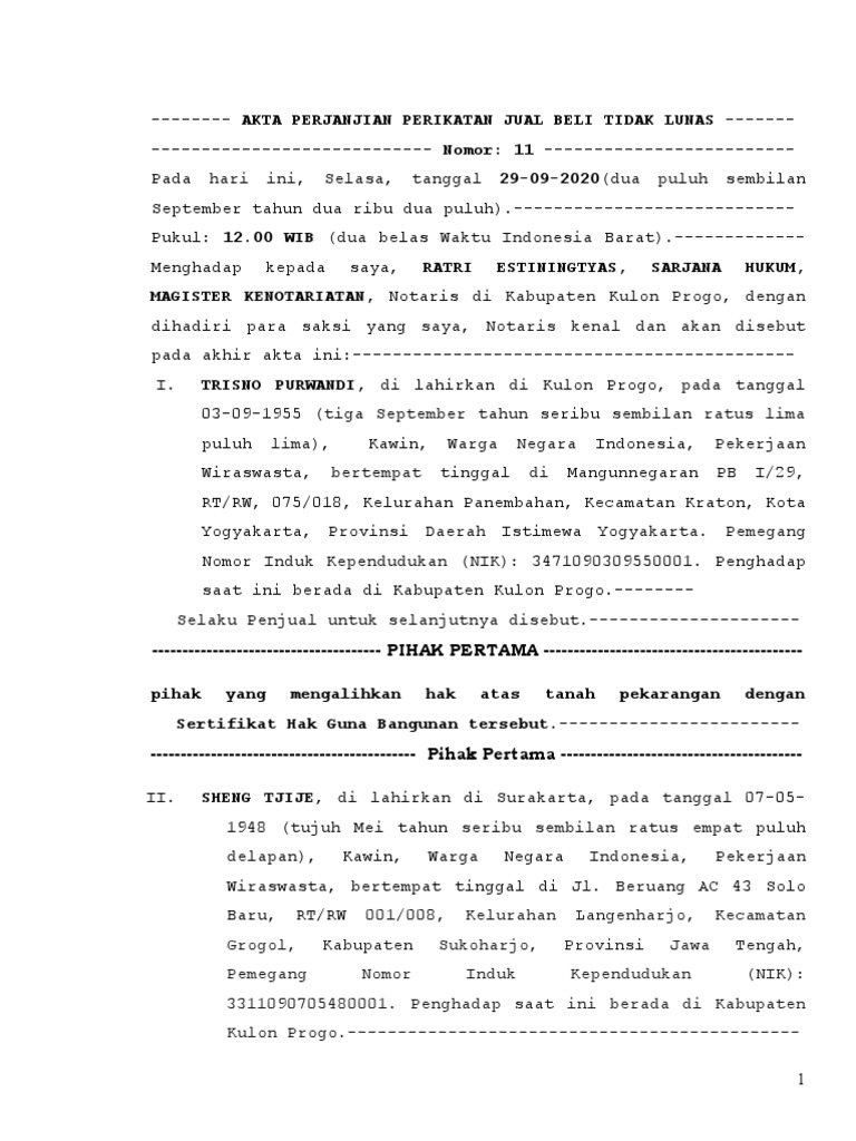 PPJB Notariil Yudi Dan Trisno Purwandi | PDF