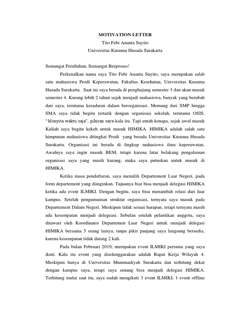 Motivation Letter | PDF | Karier & Perkembangan