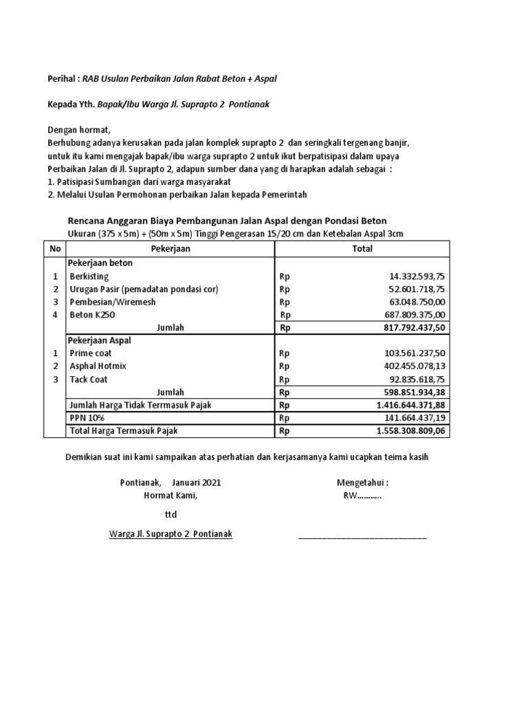 Surat Dan Usulan Rab Jalan | PDF