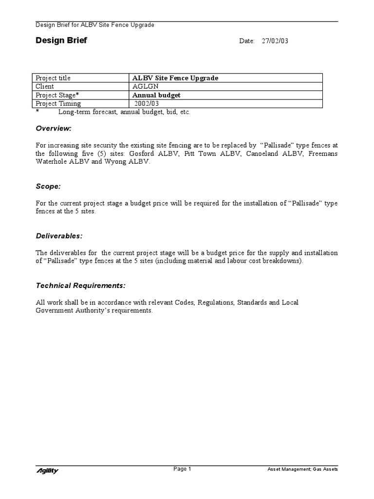 Design Brief - Security Fence Upgrade | PDF