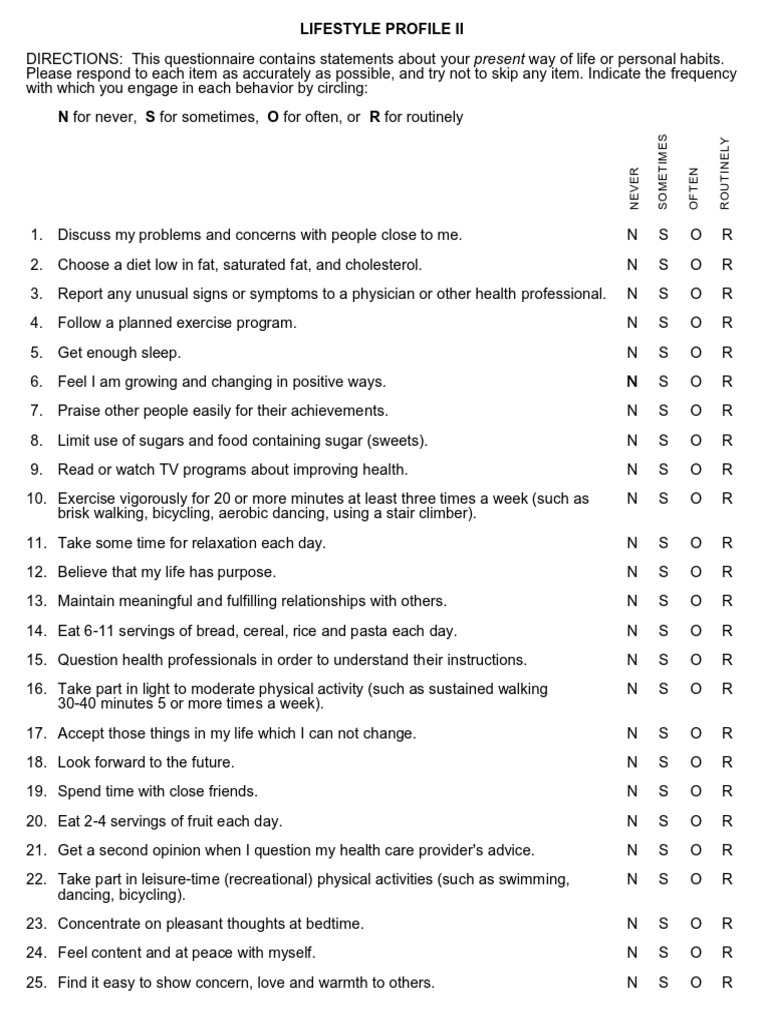 Walker Lifestyle Questionnaire | PDF | Determinants Of Health | Foods