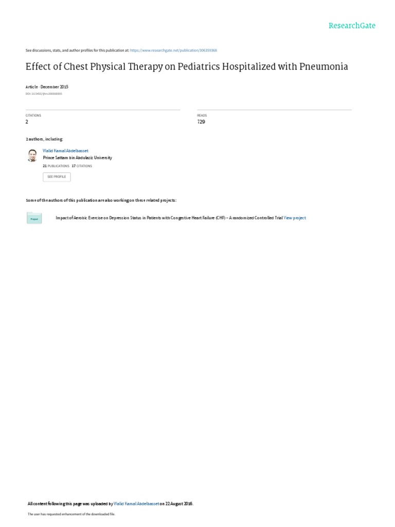 Effect of Chest Physical Therapy On Pediatrics Hospitalized With ...