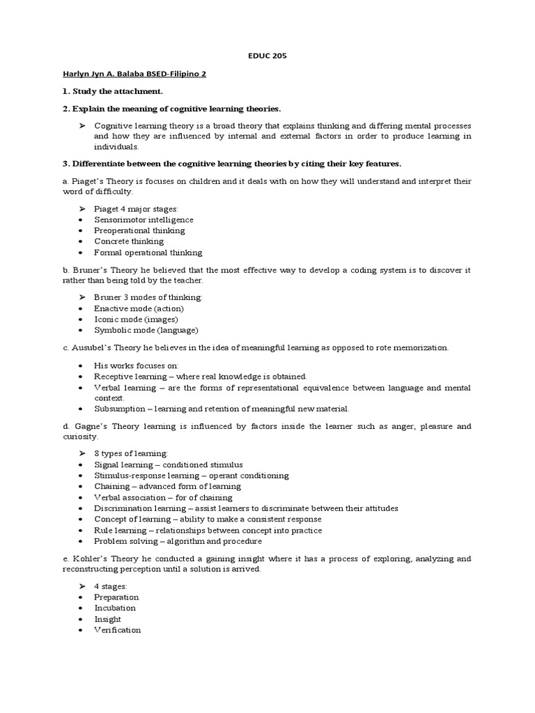 EDUC 205 Harlyn Jyn A. Balaba BSED-Filipino 2 1. Study The Attachment. 2. Explain The Meaning of ...